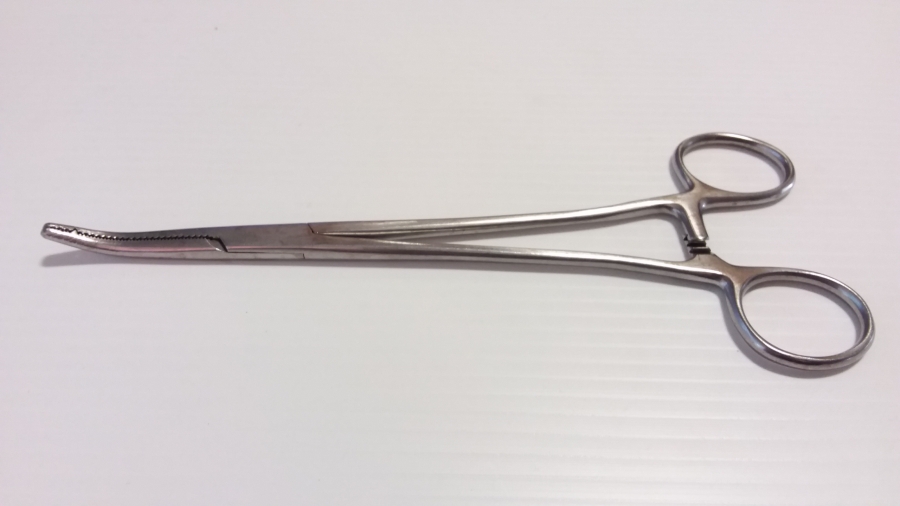 V. Mueller Heaney Hysterectomy Forceps, Curved, Biased Serrations,